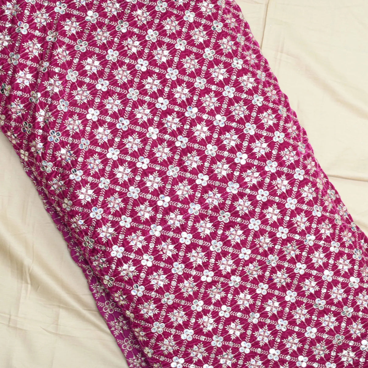 Pink Rani Colour All Over Golden Jaal Embroidery On Velvet Fabric ...